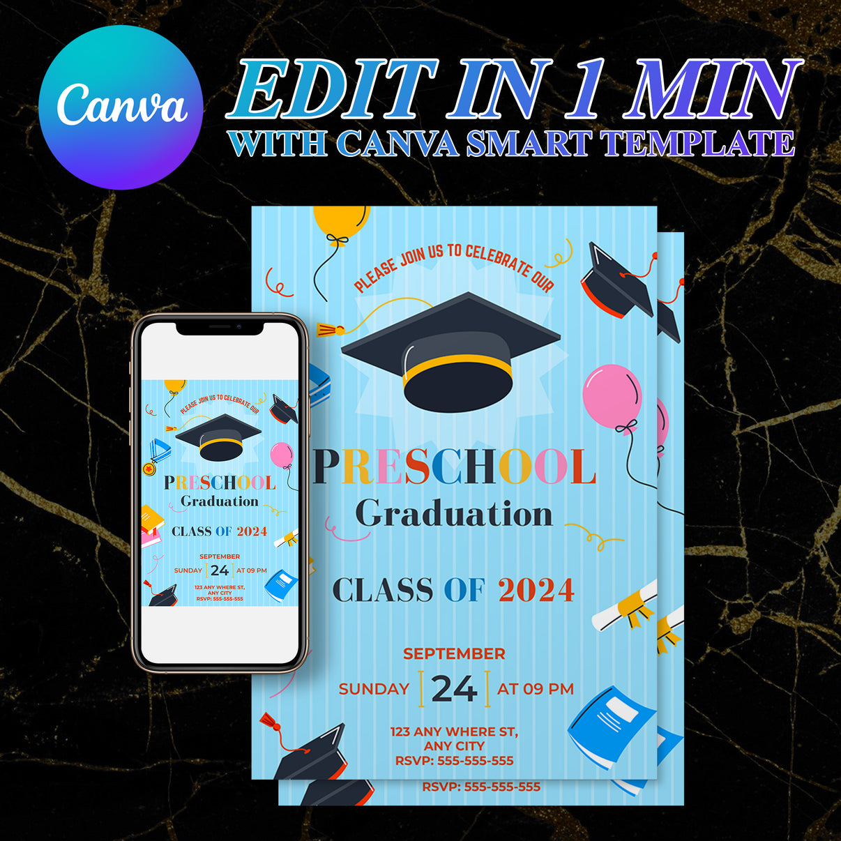 Preschool Graduation Moving Up Ceremony Invitation Template – CreativeRino
