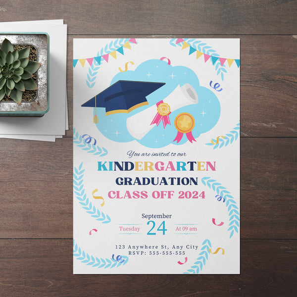 Kindergarten Graduation Moving Up Ceremony Invitation Template ...