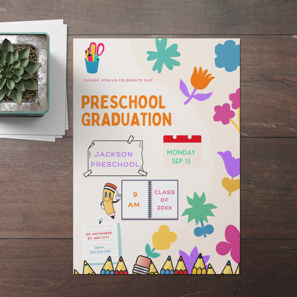 Preschool Graduation Moving Up Ceremony Invitation Template – CreativeRino