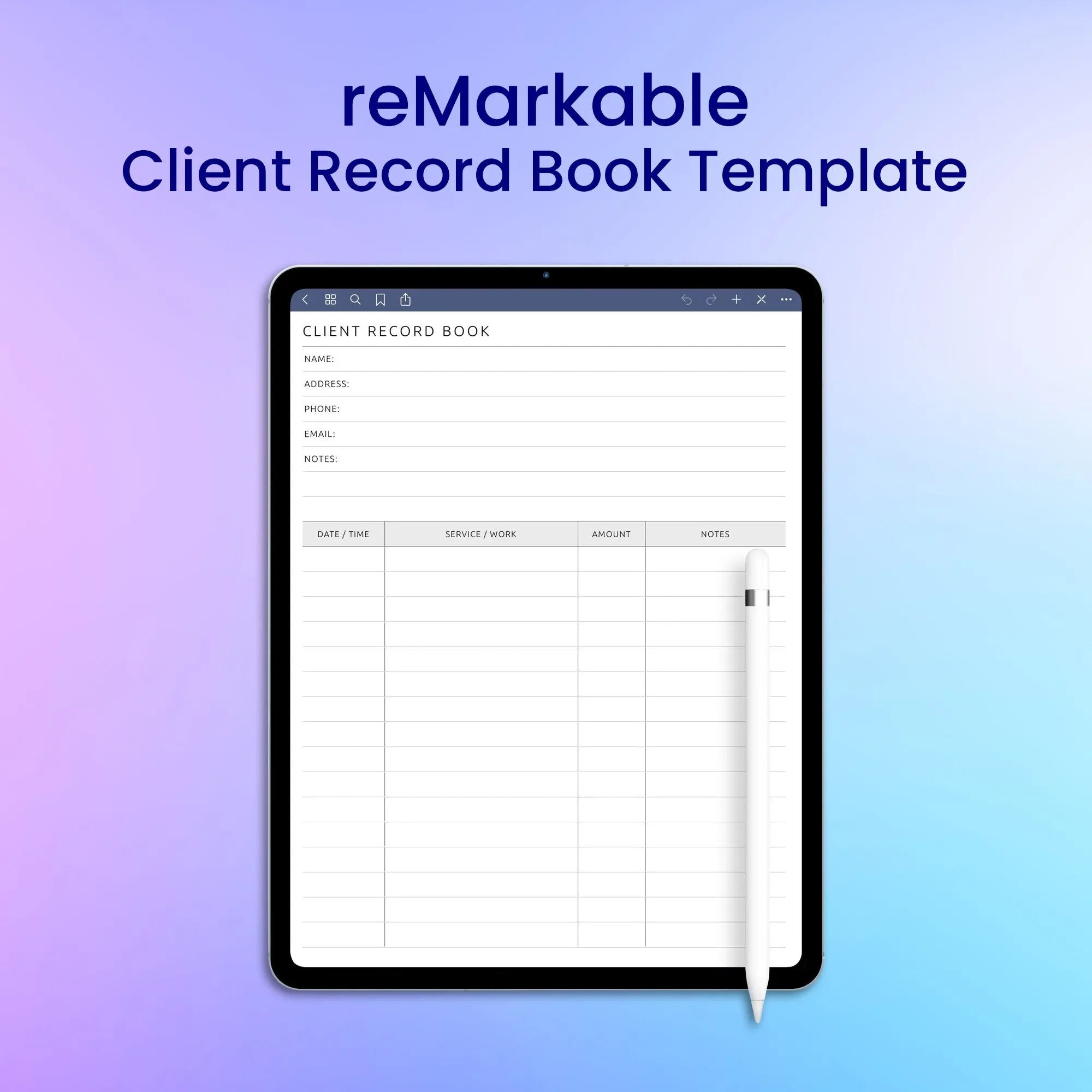 reMarkable 2 Client Record Book Template Planner Template – CreativeRino