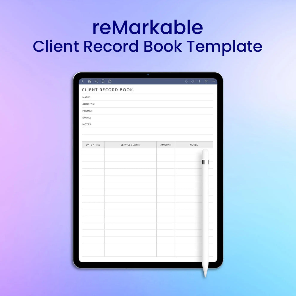reMarkable 2 Client Record Book Template Planner Template – CreativeRino