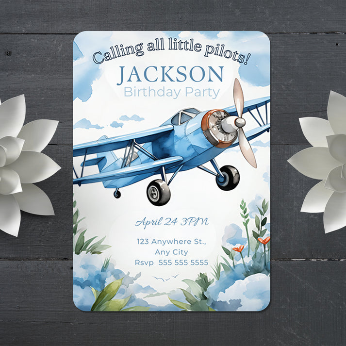 Airplane Birthday Invitation Template – CreativeRino