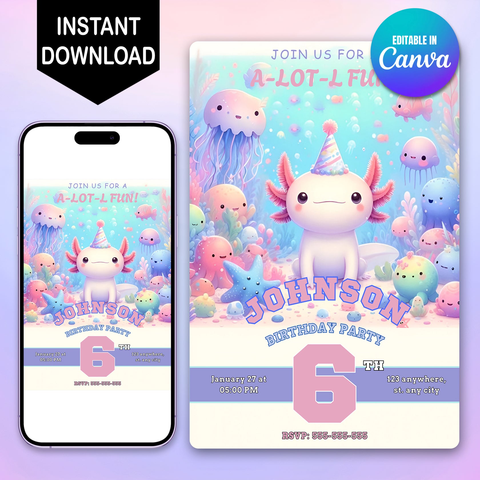 Axolotl Birthday Invitation Template – CreativeRino