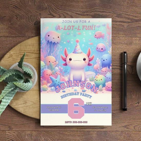 Axolotl Birthday Invitation Template – CreativeRino