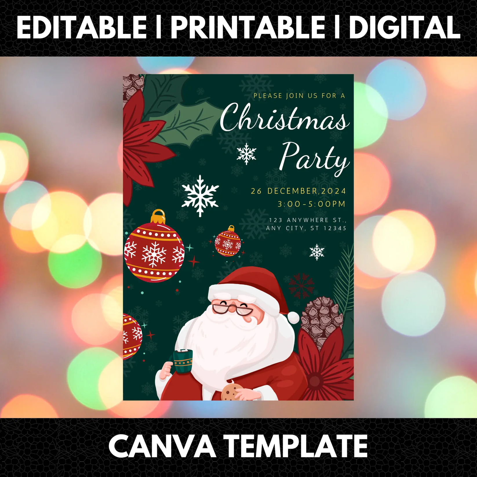 Santa Claus Christmas Party Invitation Template – CreativeRino