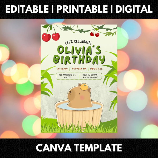Capybara Birthday Invitation Template – CreativeRino