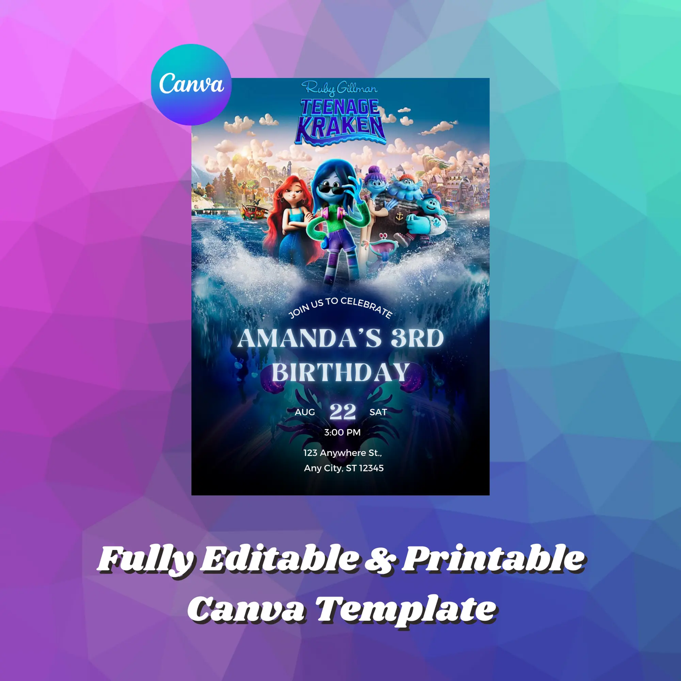 Ruby Gillman Teenage Kraken Birthday Invitation Template – CreativeRino