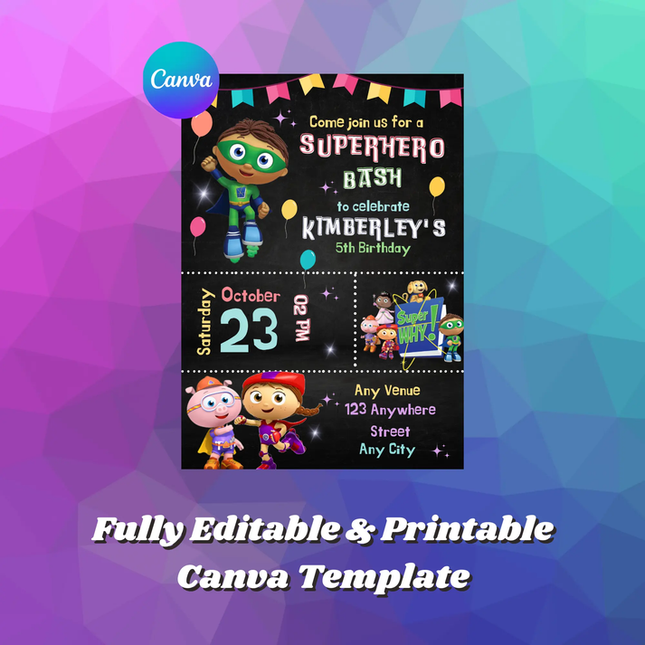 Super Why Birthday Invitation Template – CreativeRino