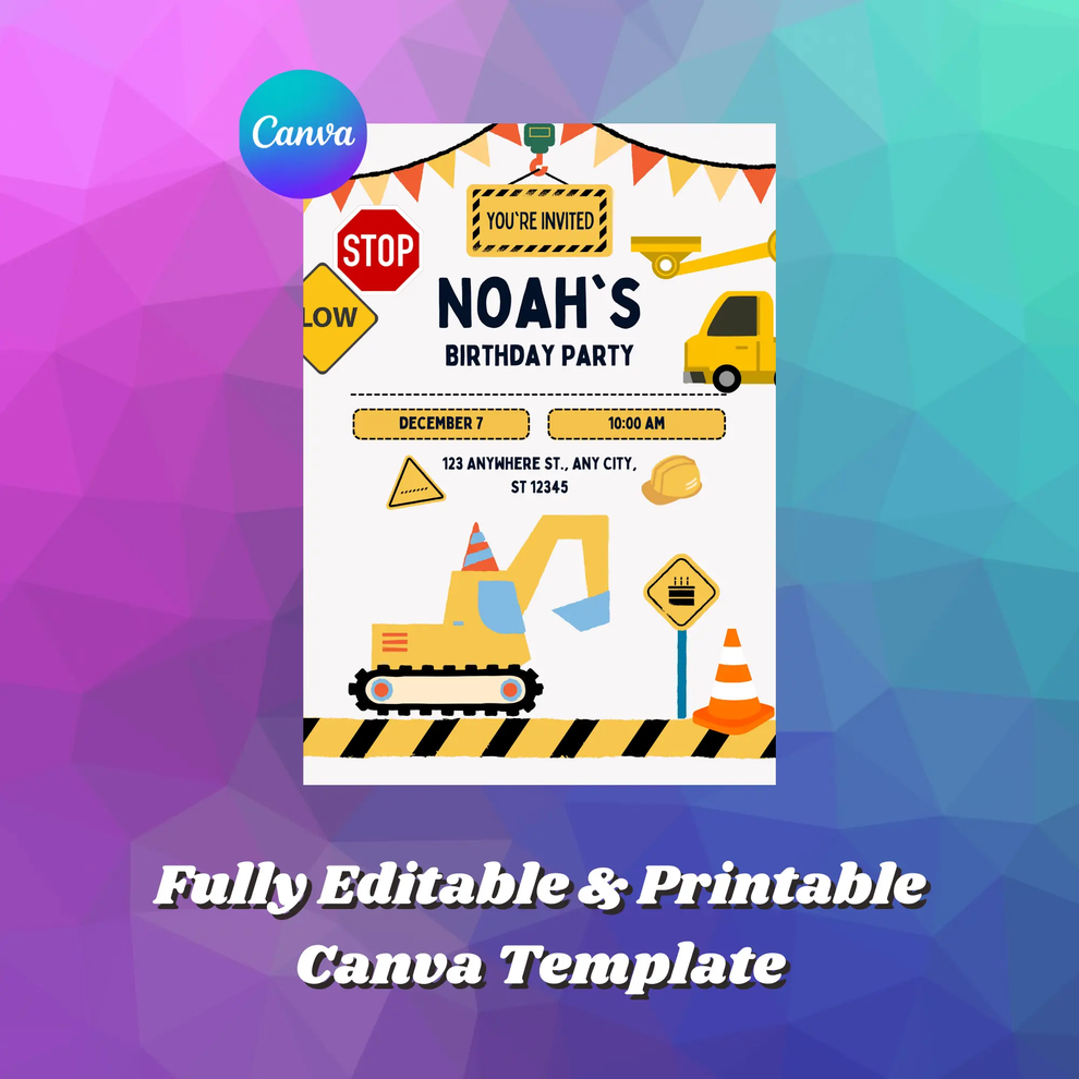 Construction Birthday Invitation Template – CreativeRino