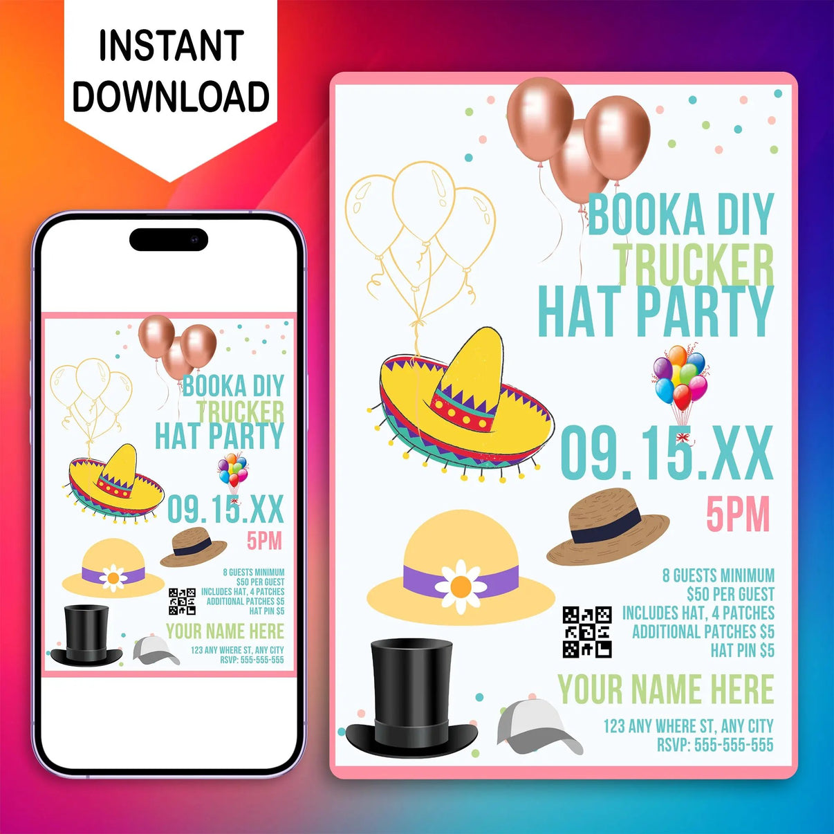 Trucker Hat Bar Flyer Template | Trucker Hat Bar Party Booking Flyer ...