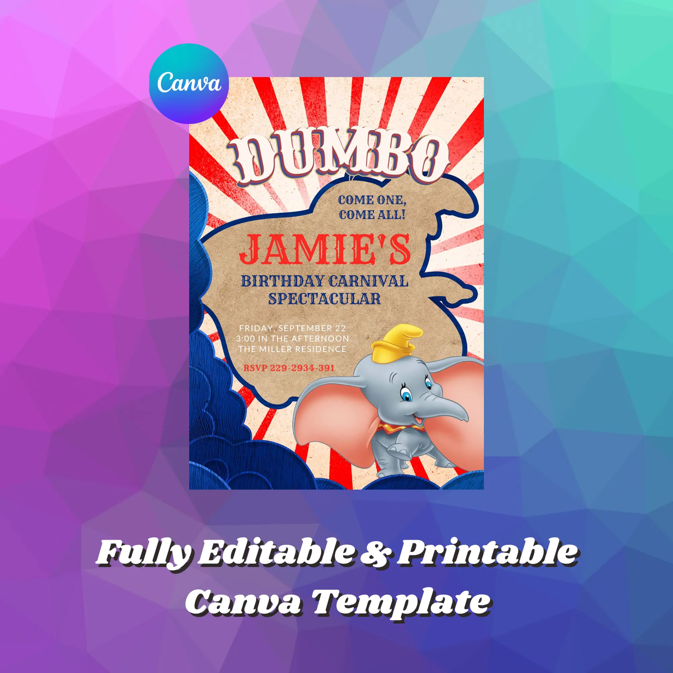 Dumbo Birthday Invitation Template – CreativeRino