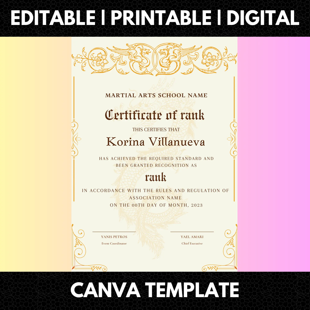 Certificate of Rank Template | Rank Certificate – CreativeRino
