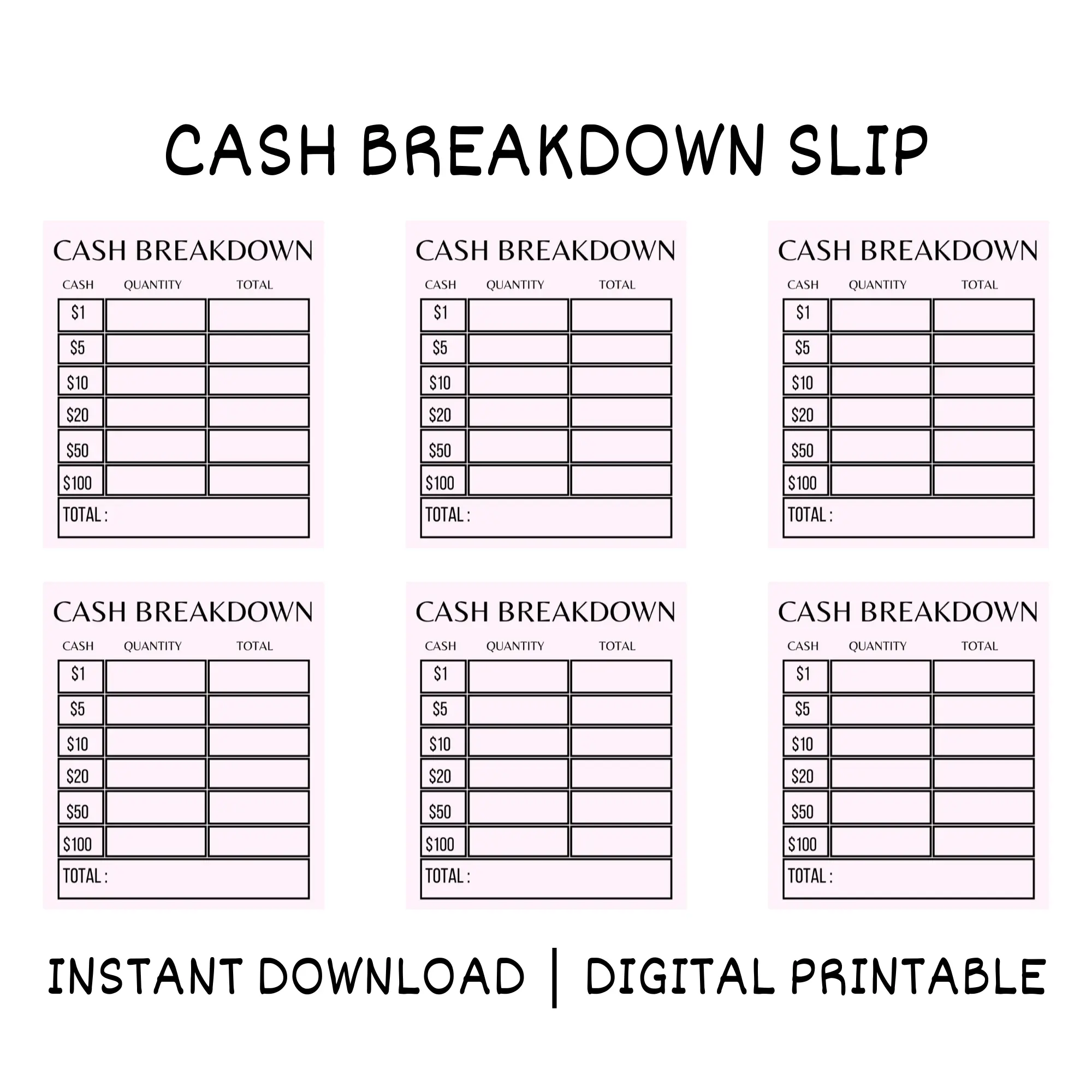 Cash Breakdown Slip Template | Cash Budgeting Teller Slip – CreativeRino