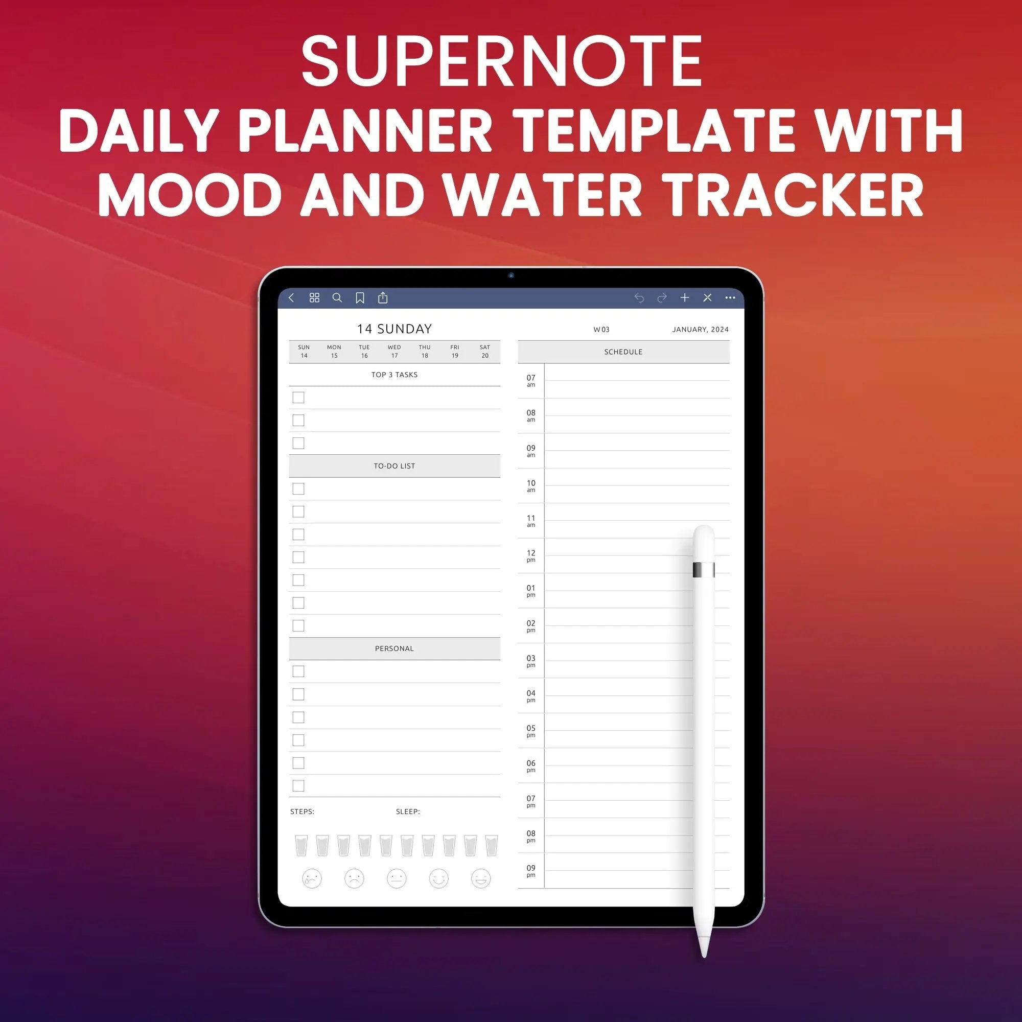Supernote Daily Planner Template with Mood and Water Tracker Planner T ...