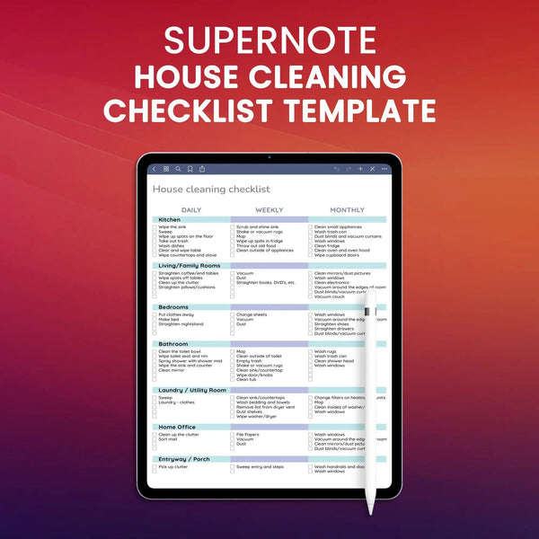 Supernote House Cleaning Checklist Template Planner Template – CreativeRino