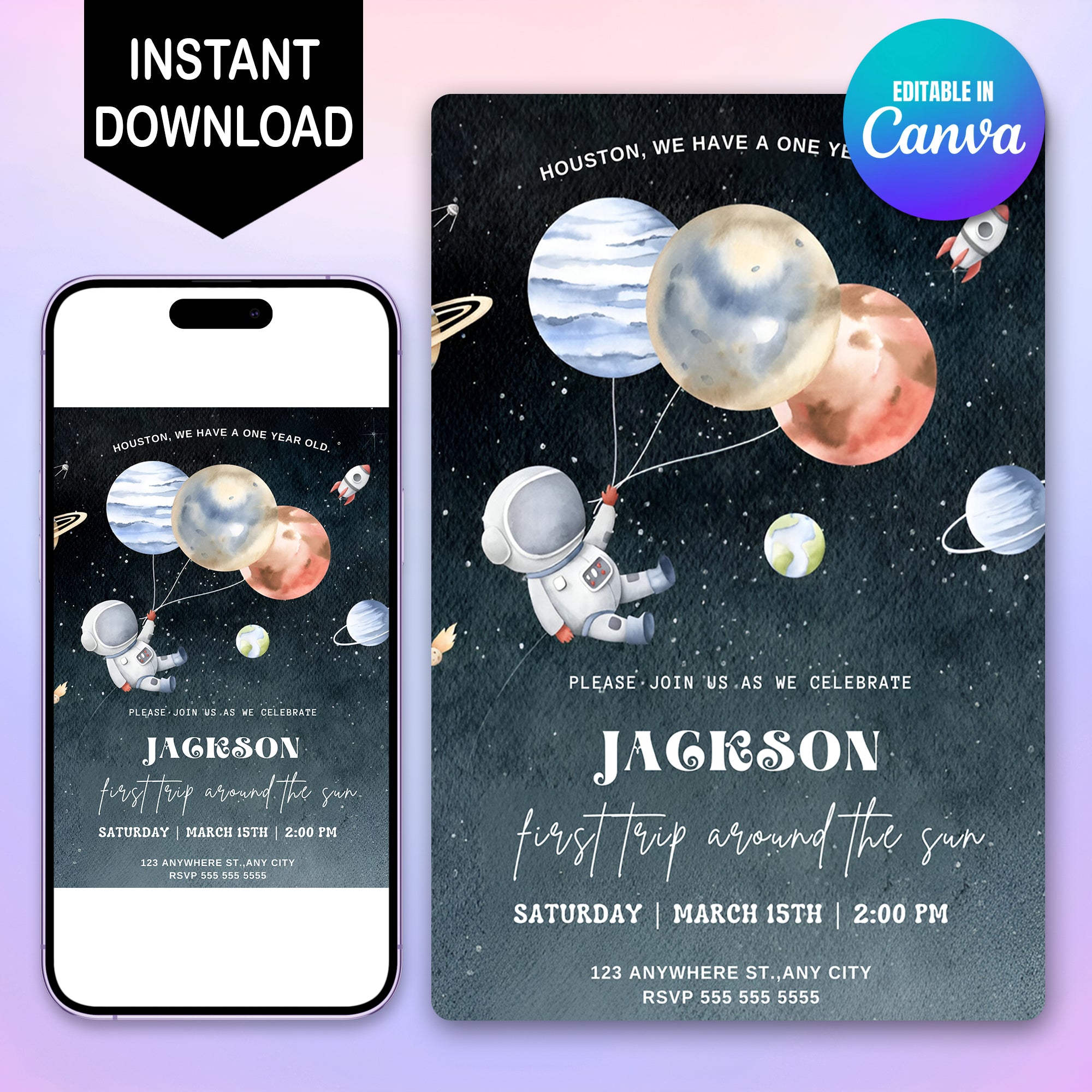 Space Birthday Party Invitation Template – CreativeRino
