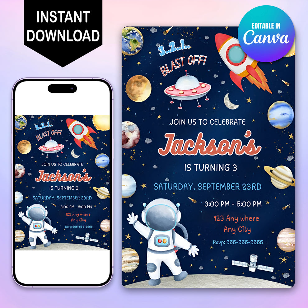 Space Birthday Party Invitation Template Creativerino