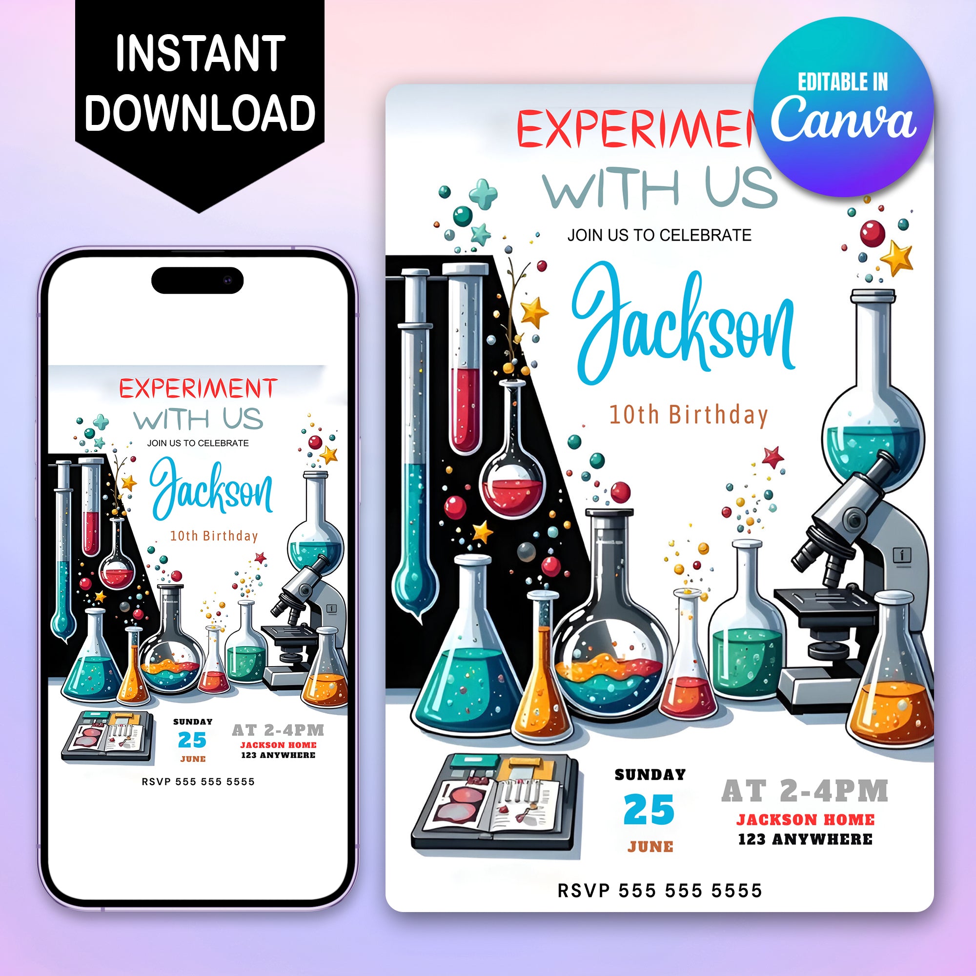 Science Experiment Birthday Invitation Template – CreativeRino