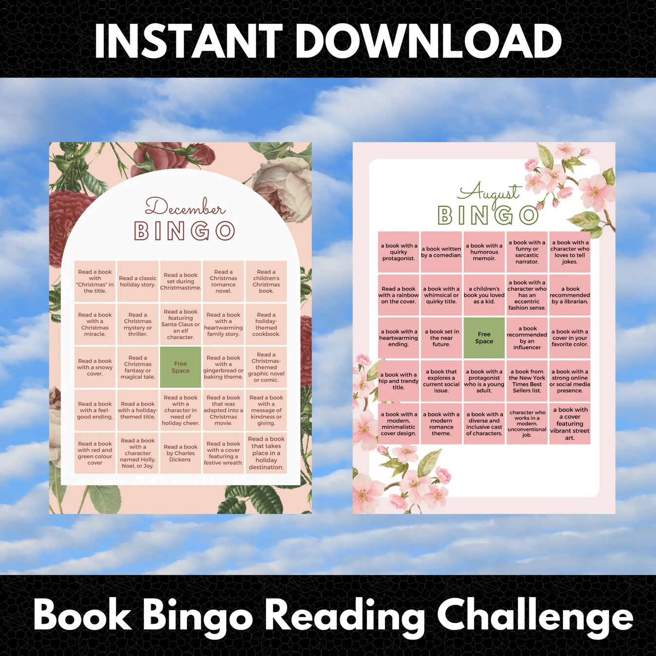 12 Month Book Bingo Reading Challenge Template | Monthly Reading ...