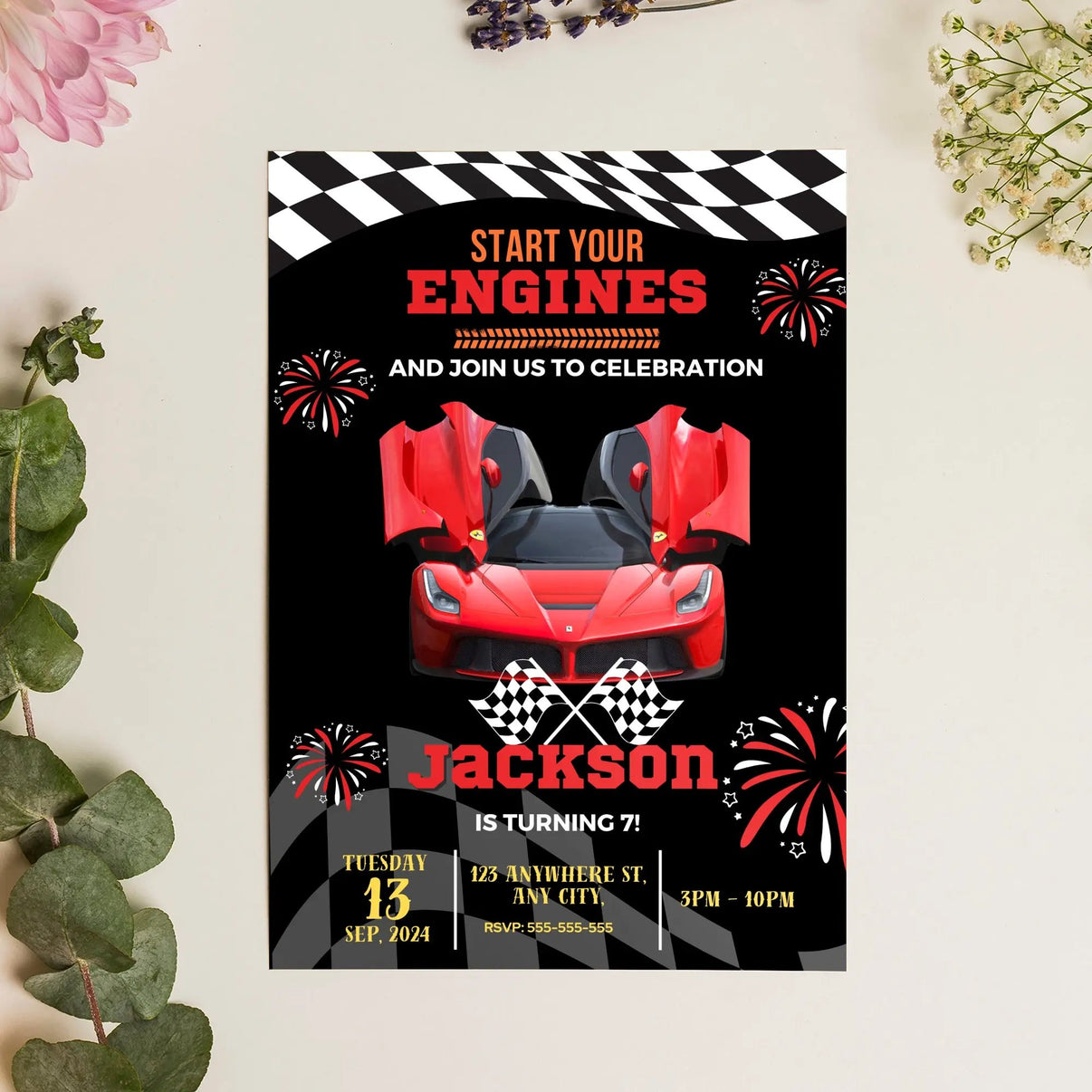 Ferrari Sport Race Car Birthday Invitation Template – CreativeRino