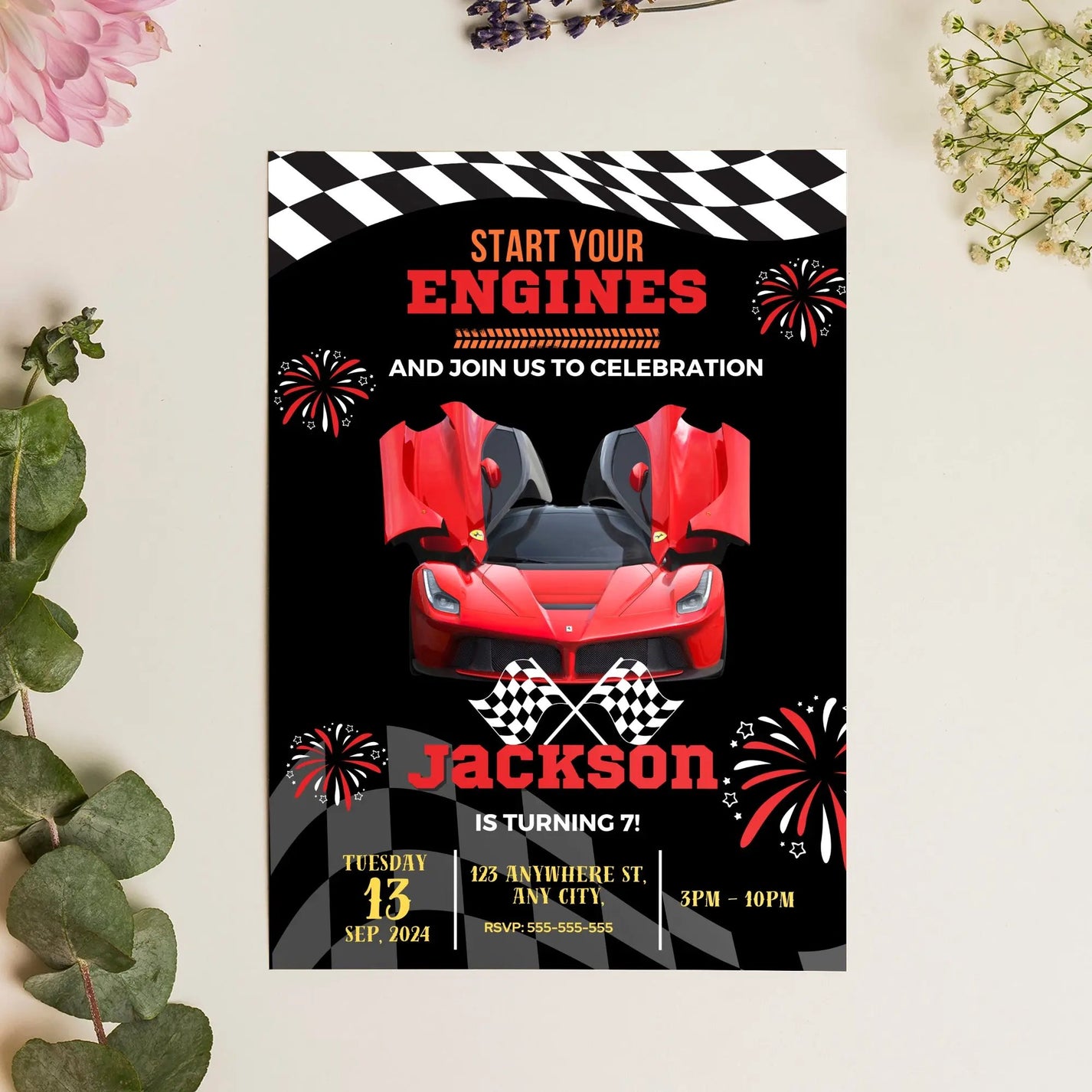 Ferrari Sport Race Car Birthday Invitation Template – CreativeRino
