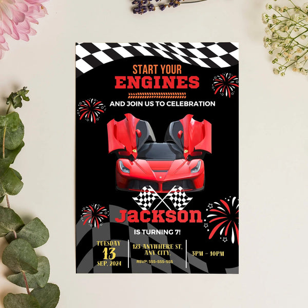 Ferrari Sport Race Car Birthday Invitation Template – CreativeRino