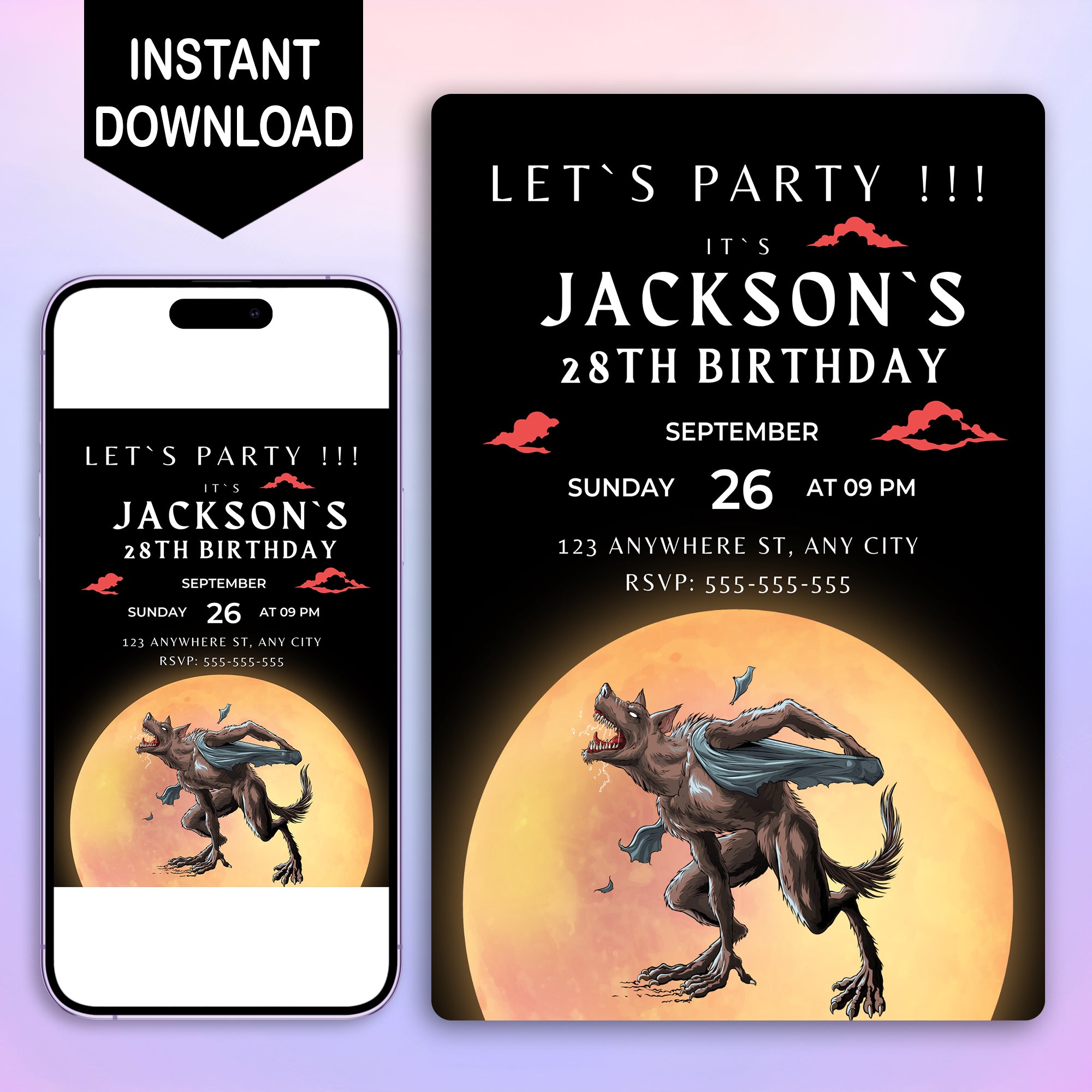 Werewolf Birthday Invitation Template – CreativeRino