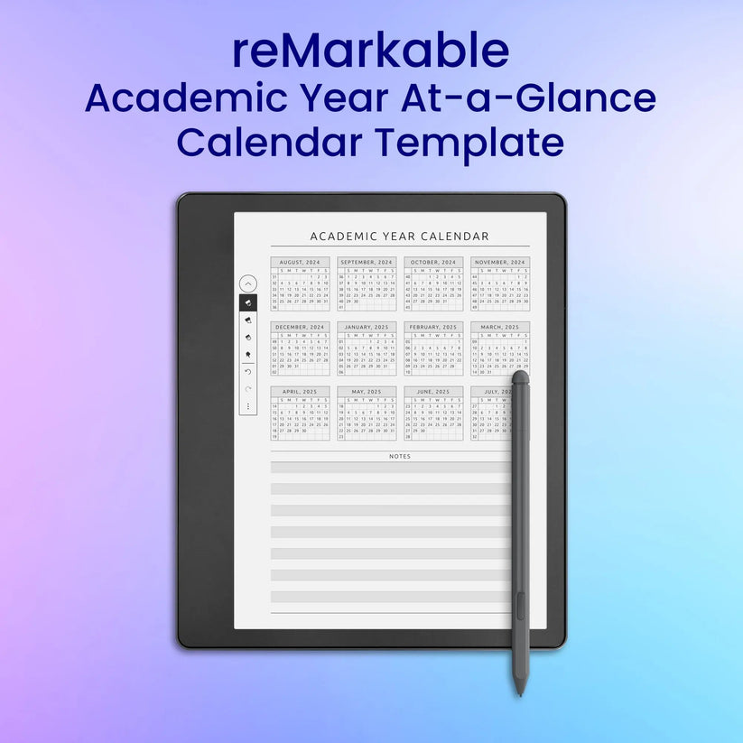 reMarkable 2 Academic Year At-a-Glance Calendar Template Planner Templ ...