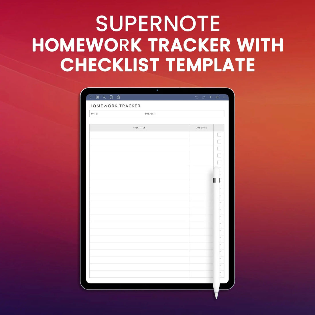 Supernote Homework Tracker With Checklist Template Planner Template ...