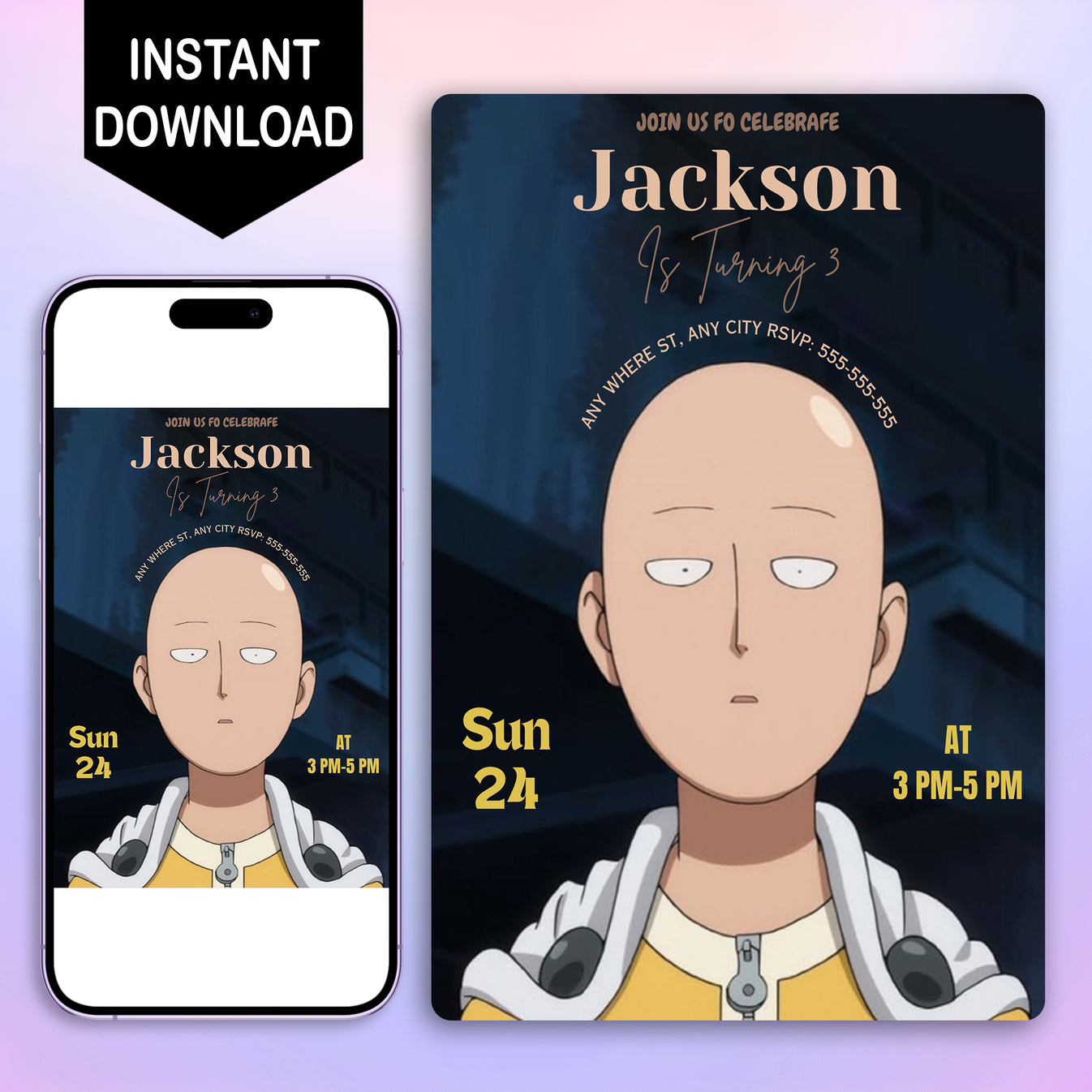 One Punch Man Birthday Invitation Template – CreativeRino