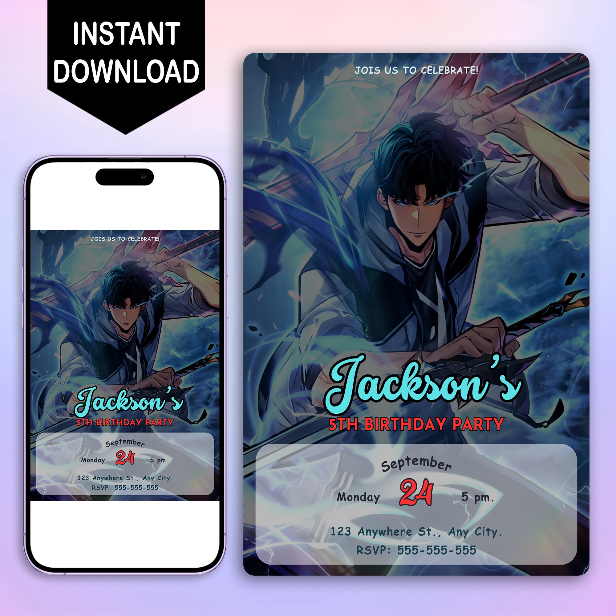 Solo Leveling Birthday Invitation Template – CreativeRino