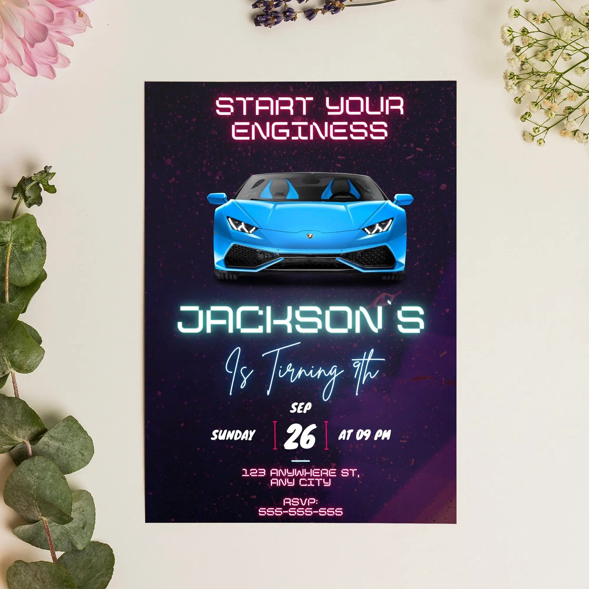 Lamborghini Sport Race Car Birthday Invitation Template – CreativeRino
