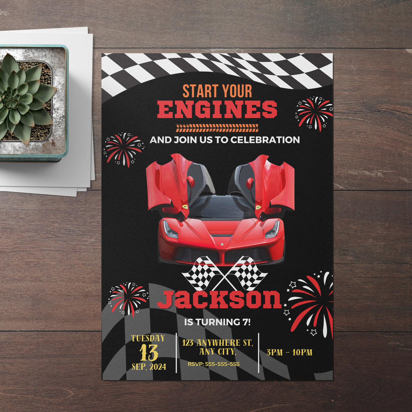 Ferrari Sport Race Car Birthday Invitation Template – CreativeRino