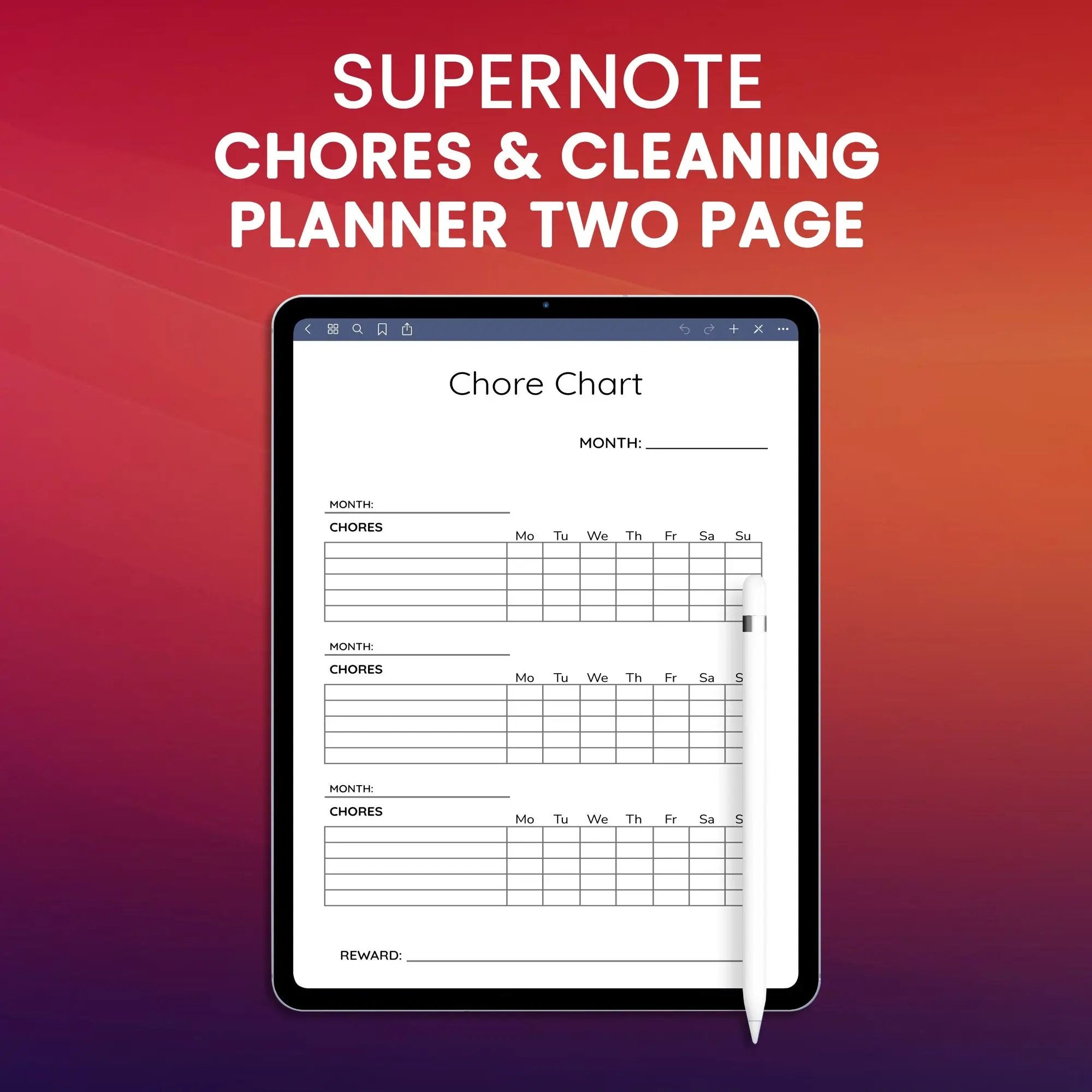Supernote Simple Monthly Chore Chart Template Planner Template ...