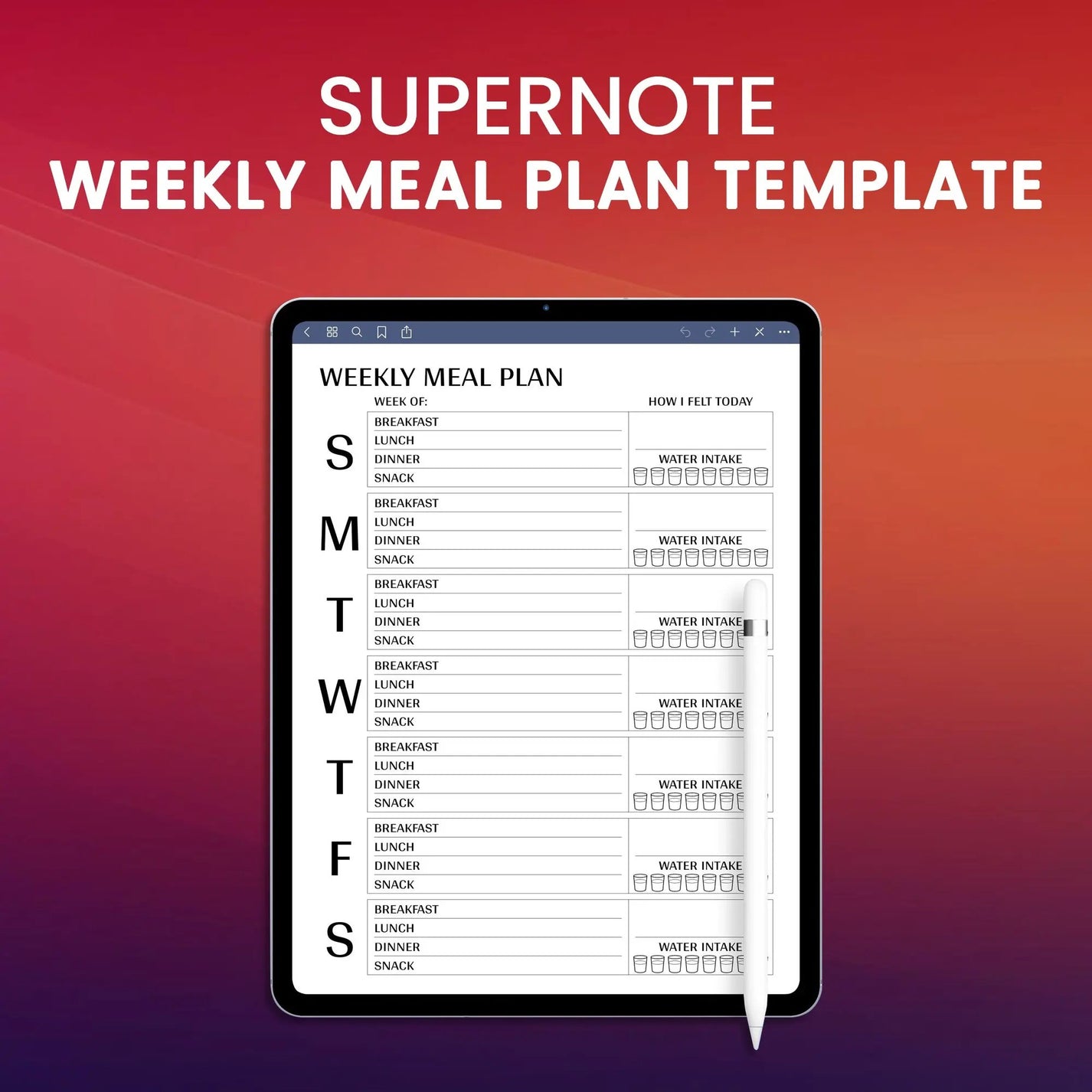 Supernote Weekly Meal Plan Template Planner Template – CreativeRino