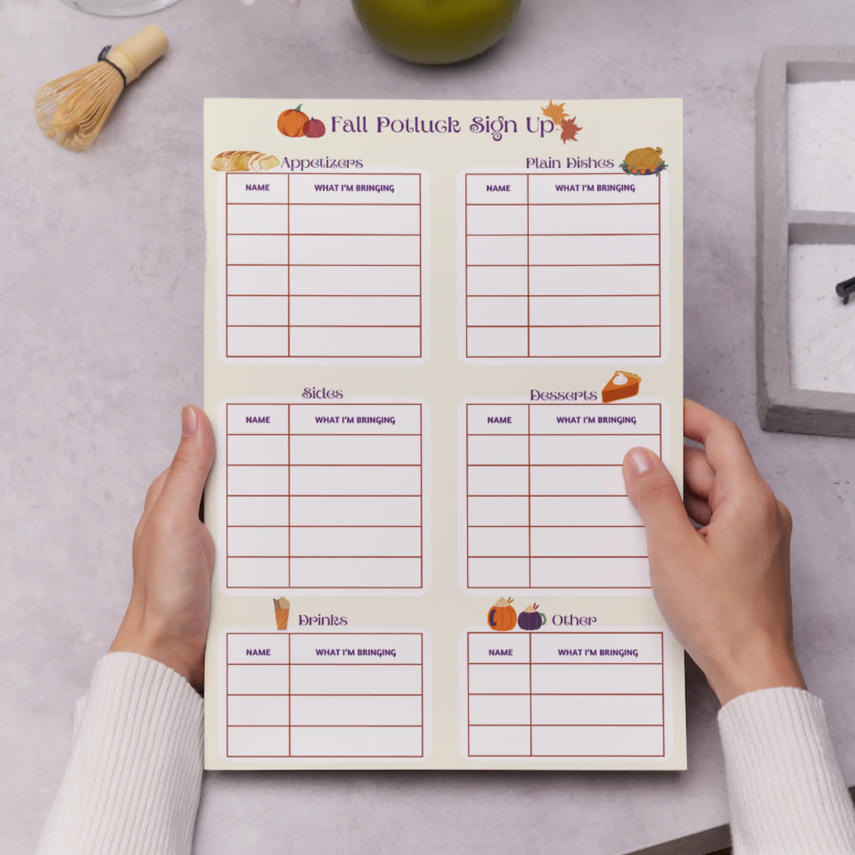 Fall Potluck Sign Up Sheet Template – CreativeRino