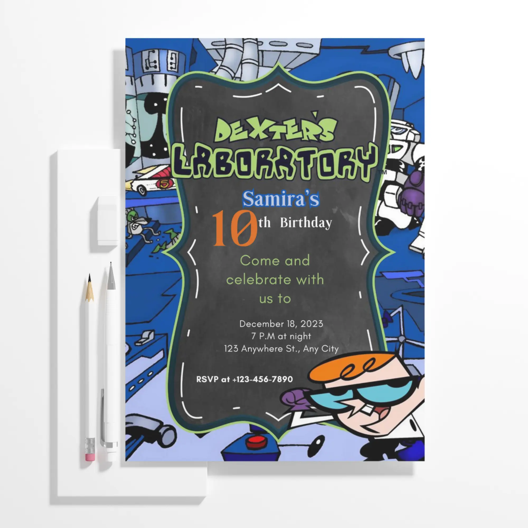 Dexter's Laboratory Birthday Invitation Template – CreativeRino
