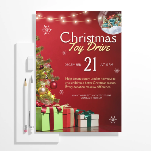 Christmas Toy Drive Flyer Template | Toy Drive Invitation – CreativeRino
