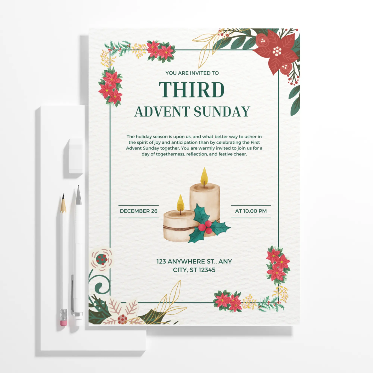 Advent Invitation Template | Advent Celebration Party Invite – CreativeRino