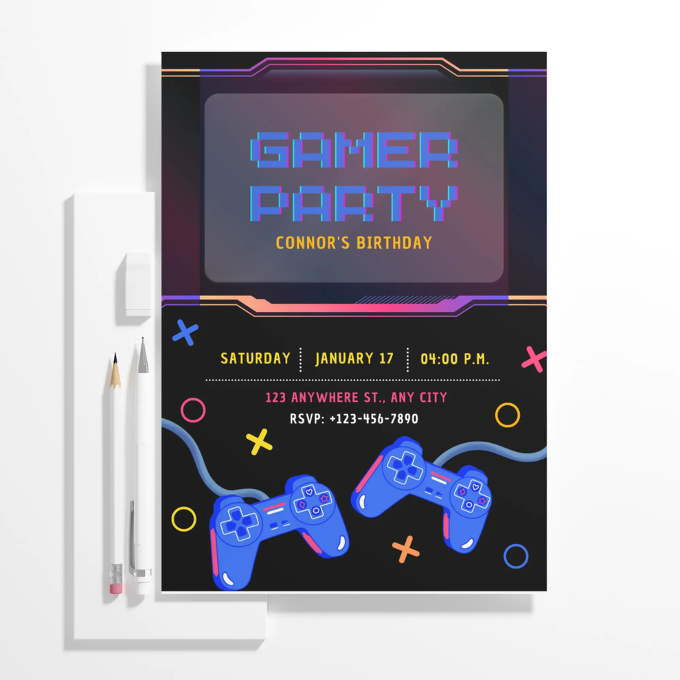 Gamer Birthday Invitation Template – CreativeRino