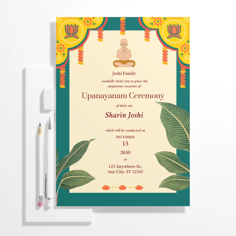 Upanayanam Ceremony Invitation Template | Thread Ceremony Invite ...
