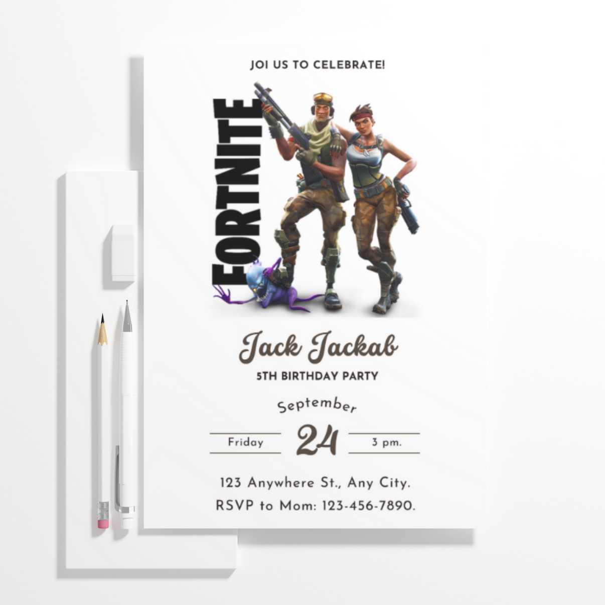Fortnite Gaming Birthday Invitation Template – CreativeRino