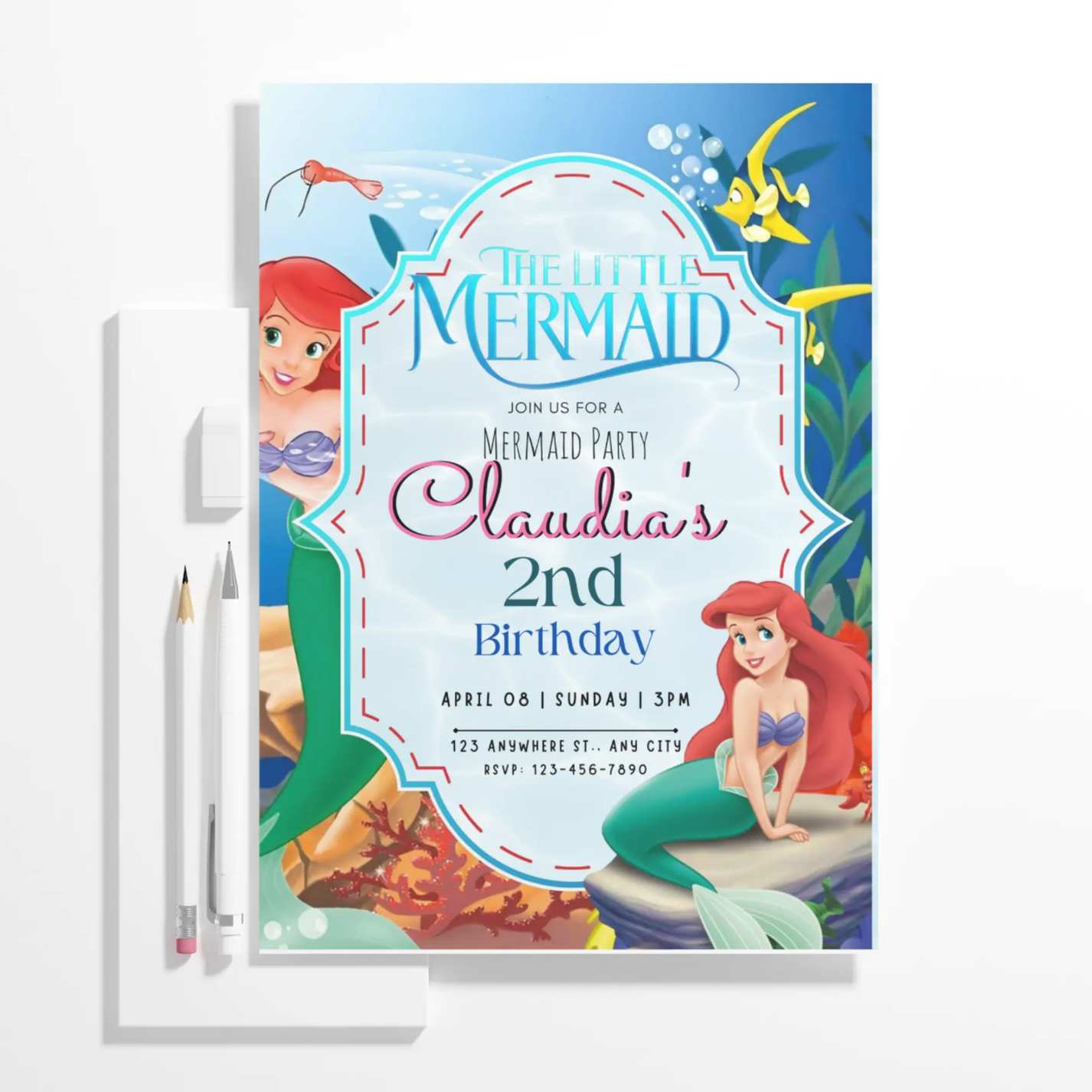 The Little Mermaid Birthday Invitation Template – CreativeRino