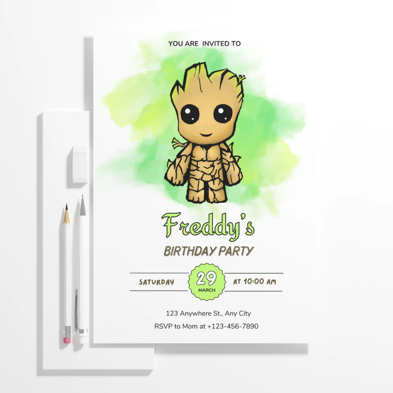 Baby Groot Birthday Invitation Template – CreativeRino