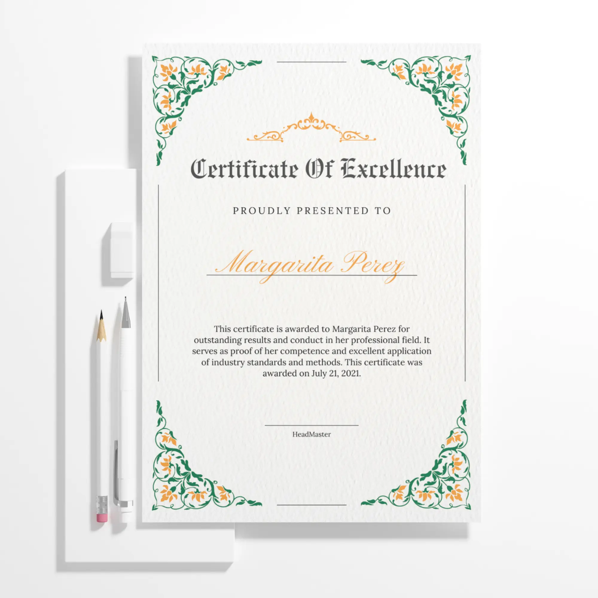 Certificate of Excellence Template | Excellence Certificate – CreativeRino