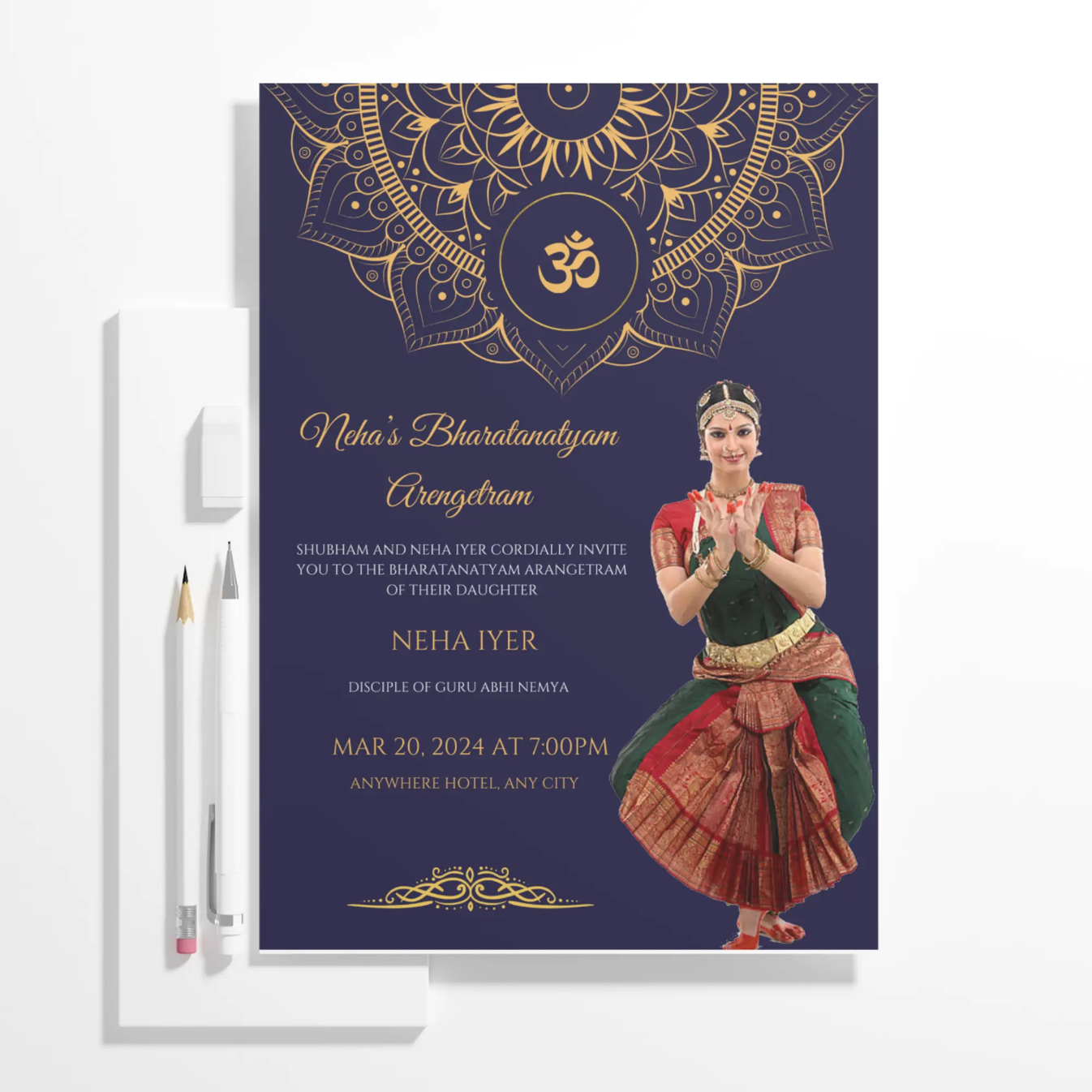 Arangetram Invitation Template | Indian Classical Dance Invite ...