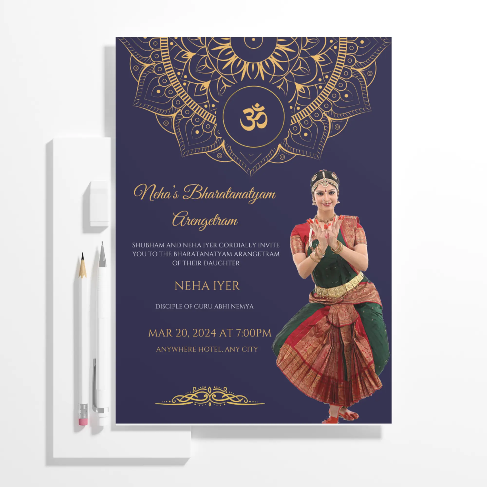Arangetram Invitation Template | Indian Classical Dance Invite ...
