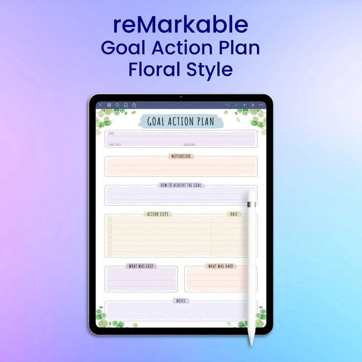 reMarkable 2 Goal Action Plan - Floral Style Planner Template ...
