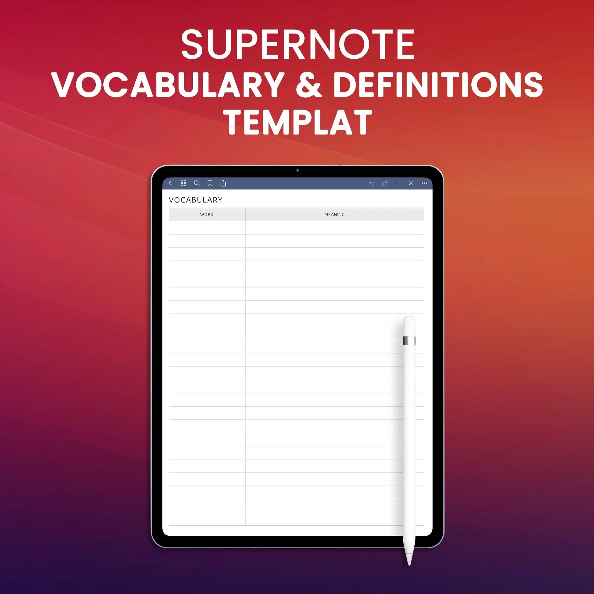 Supernote Vocabulary & Definitions Template Planner Template – CreativeRino