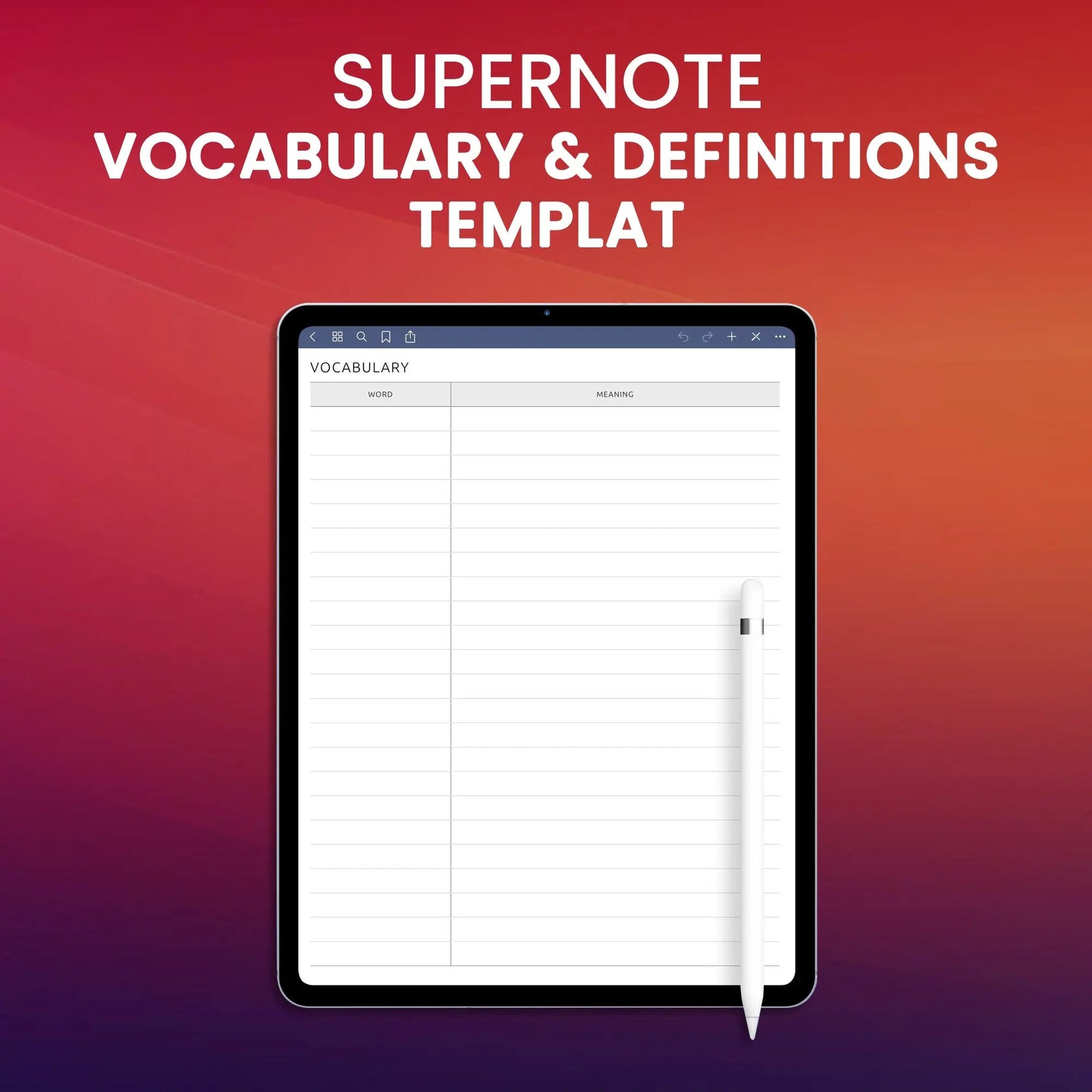 Supernote Vocabulary & Definitions Template Planner Template – CreativeRino